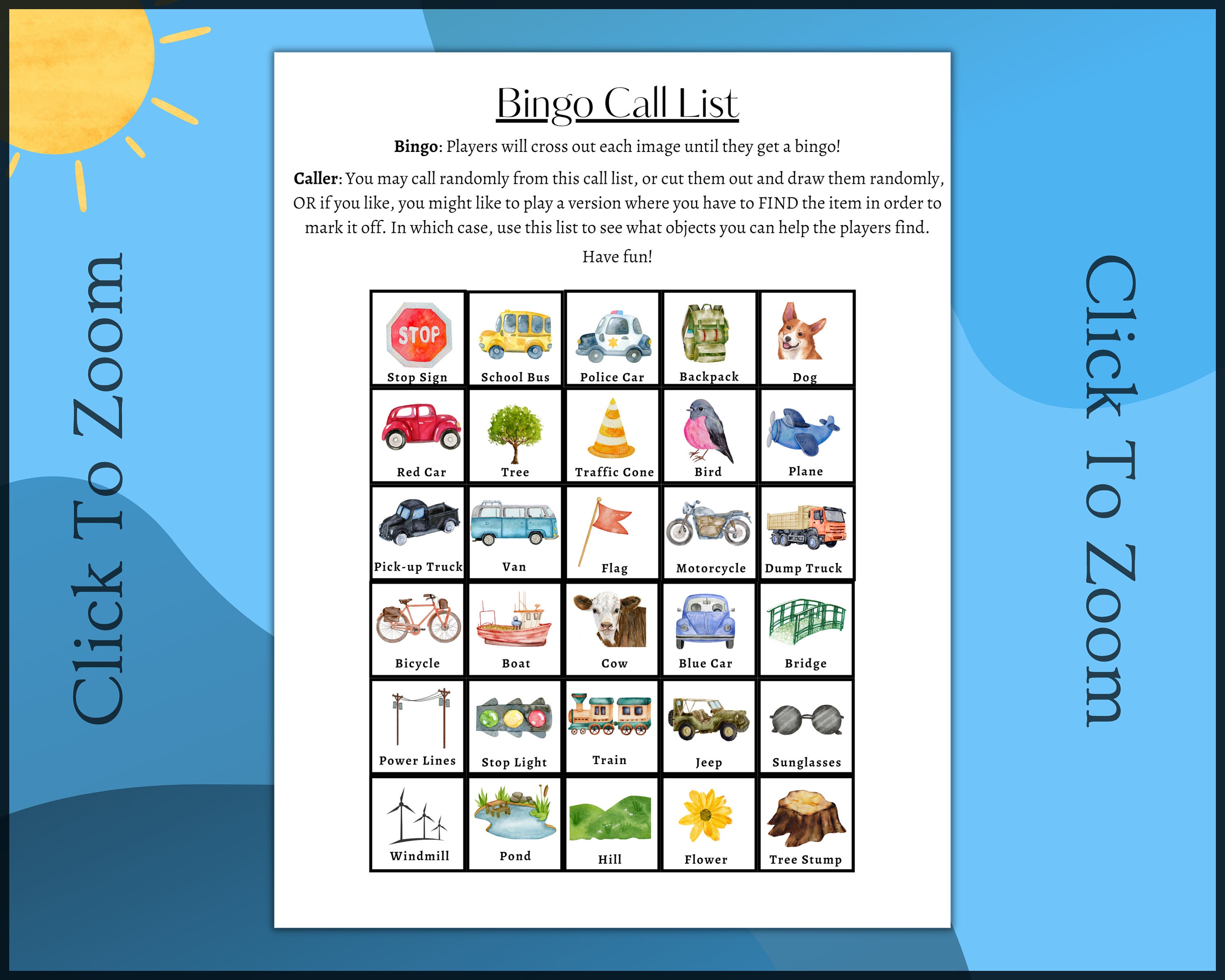 Road Trip Bingo Travel Activity ~ Printable Bingo Cards Car Games ...
