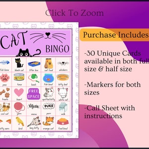 Cat Bingo Game for a Kitten Theme Party, Girls Birthday Game, Bingo ...