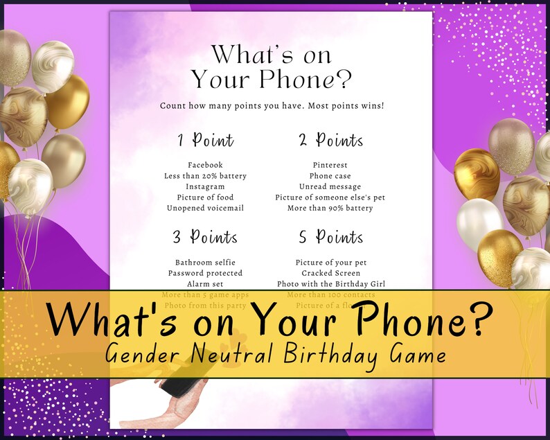 What's on Your Phone Party Printable for Girls, Teen Birthday Games ...