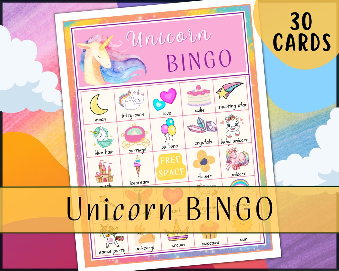 Unicorn Bingo, Rainbow Unicorn Party Favor, Unicorn Party Games ...