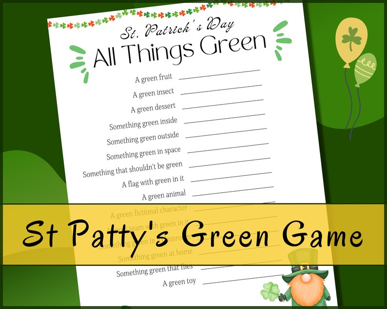 All Things Green Game, Printable St. Patrick's Games for Kids, Instant ...