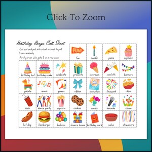 Printable Birthday Bingo for Birthday Party, Printable Bingo School ...