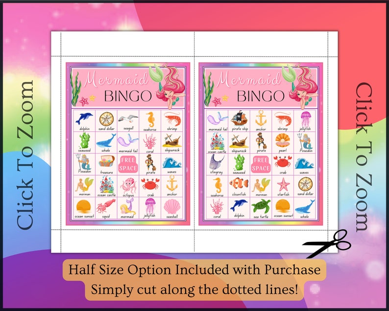 Mermaid Bingo 30 Printable Bingo Cards for Kids, Classroom Parties ...