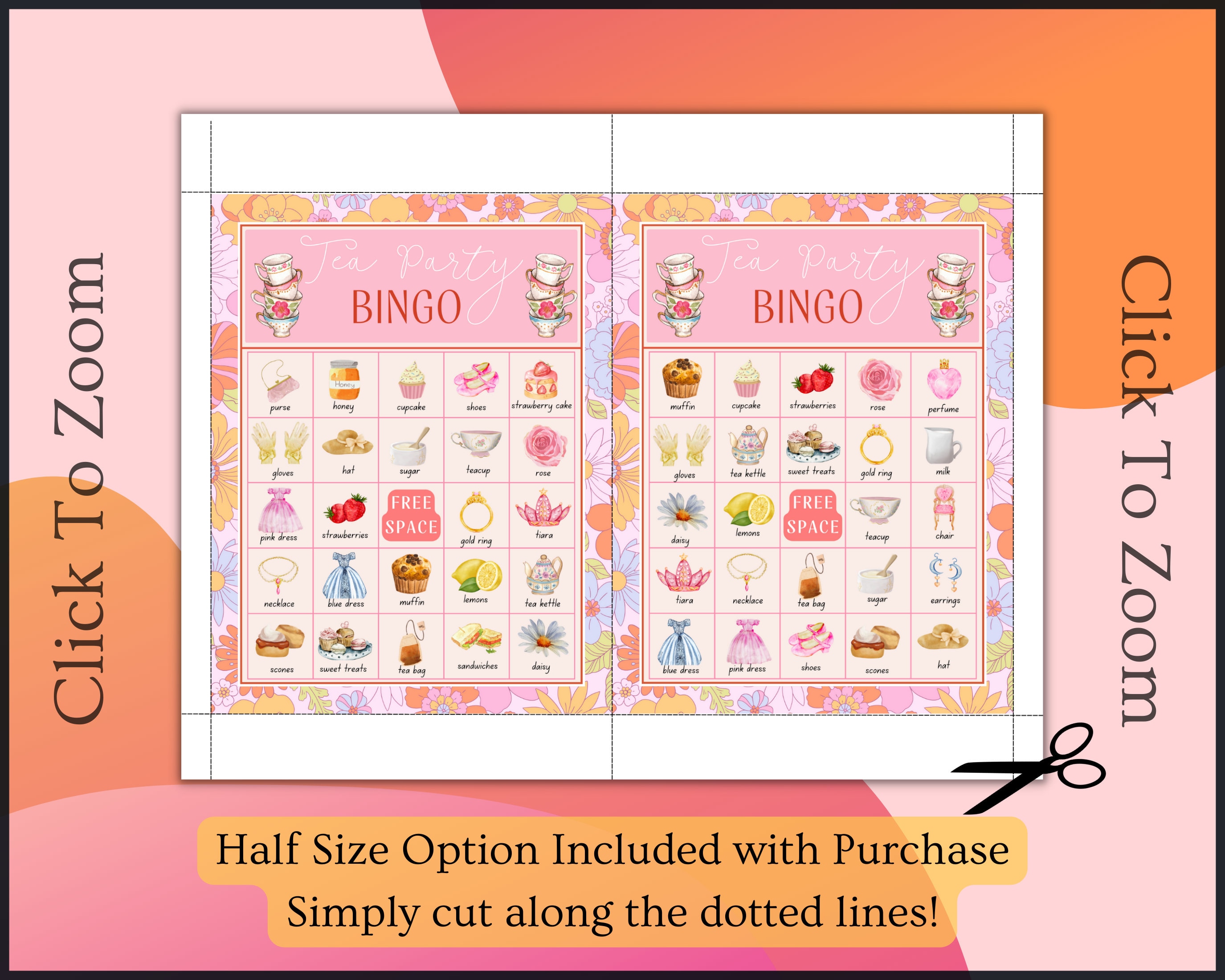 Tea Party Bingo Cards in Pink, 30 Unique Game Cards, Printable Instant ...