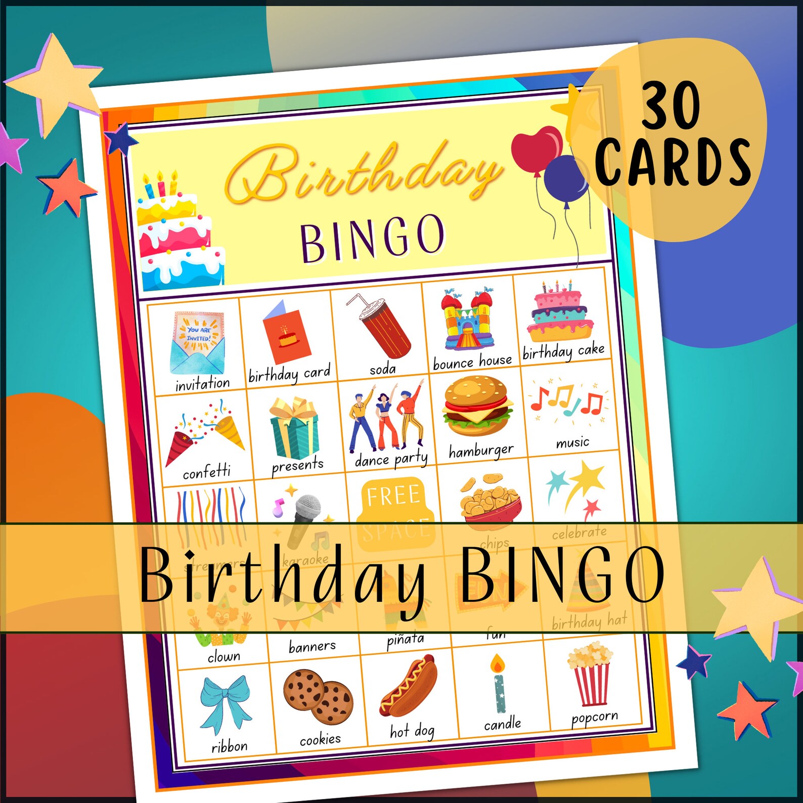 Printable Birthday Bingo for Birthday Party, Printable Bingo School ...