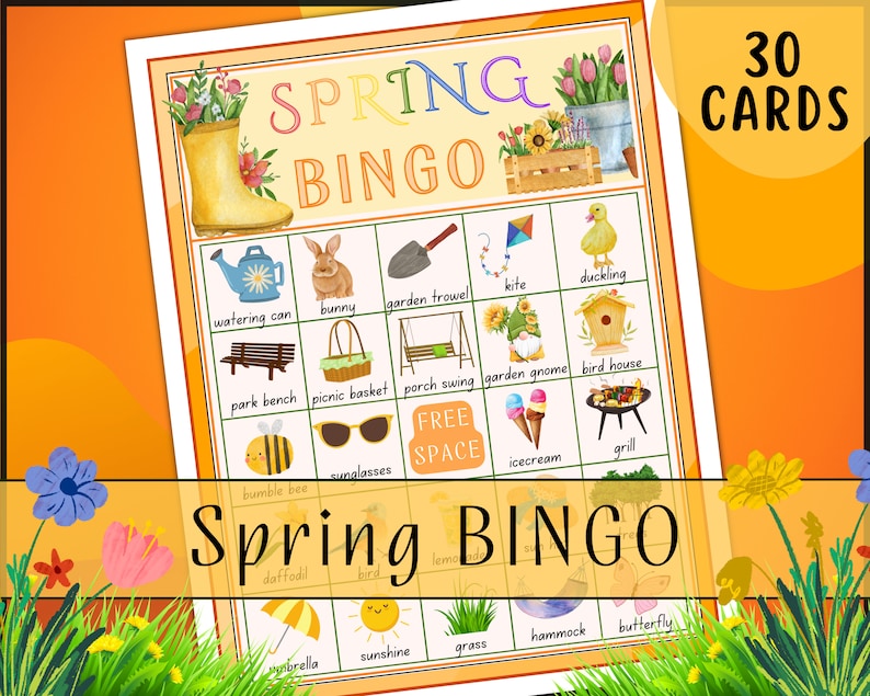 Spring Bingo Game Printable, 30 Spring Bingo Cards, Springtime ...