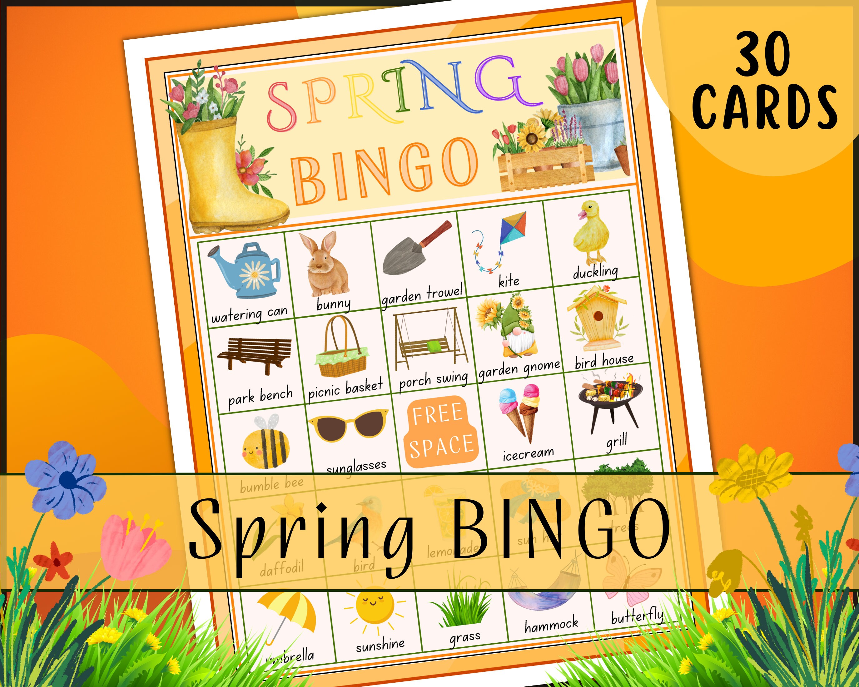 Spring Bingo Game Printable, 30 Spring Bingo Cards, Springtime ...