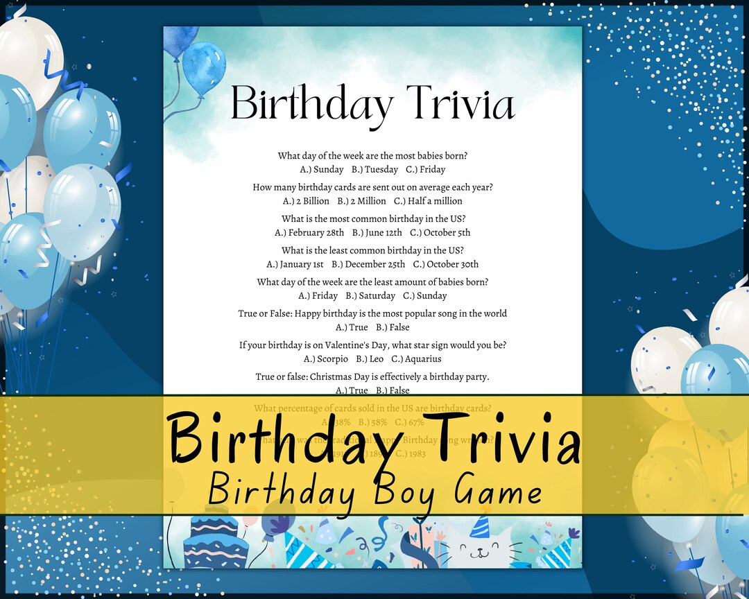 Birthday Boy Party Trivia Birthday Game for Kids ~ Printable Birthday ...