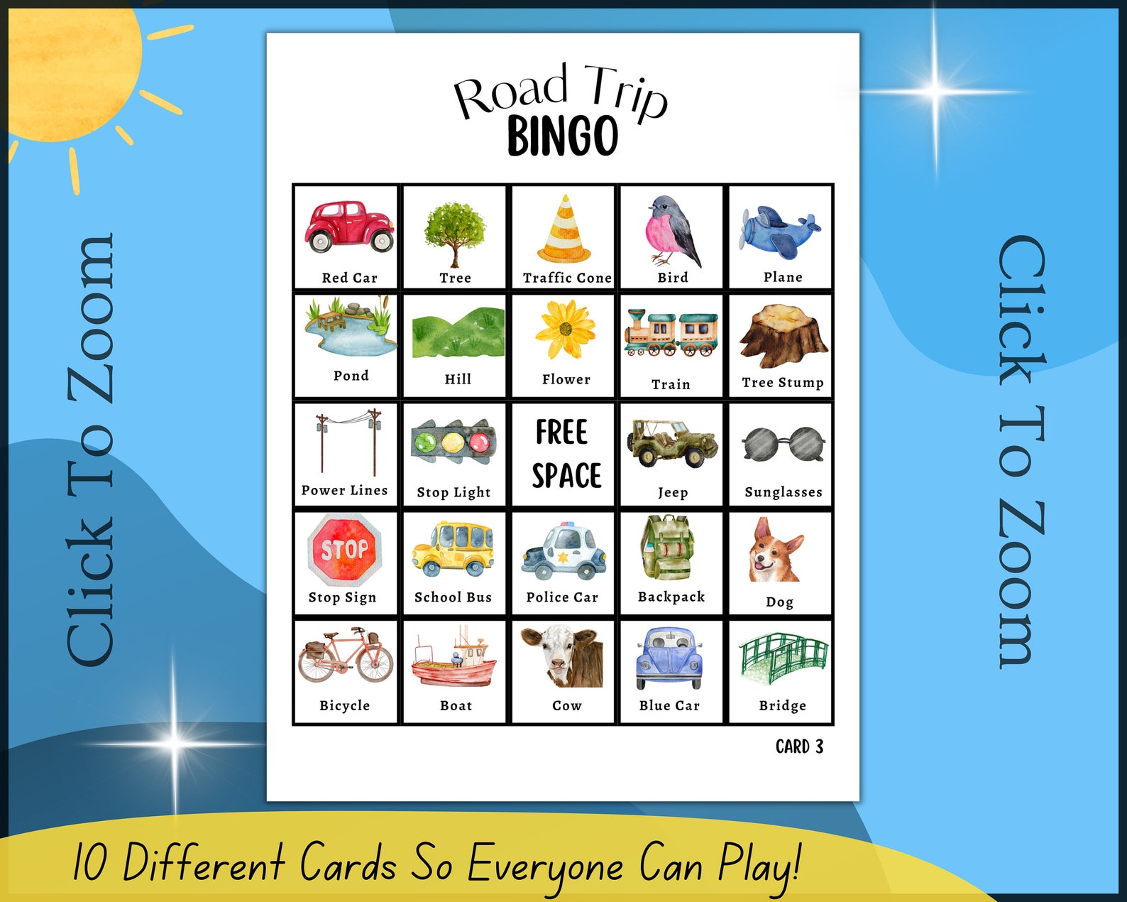 Road Trip Bingo Travel Activity ~ Printable Bingo Cards Car Games ...