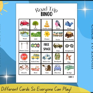 Road Trip Bingo Travel Activity ~ Printable Bingo Cards Car Games ...