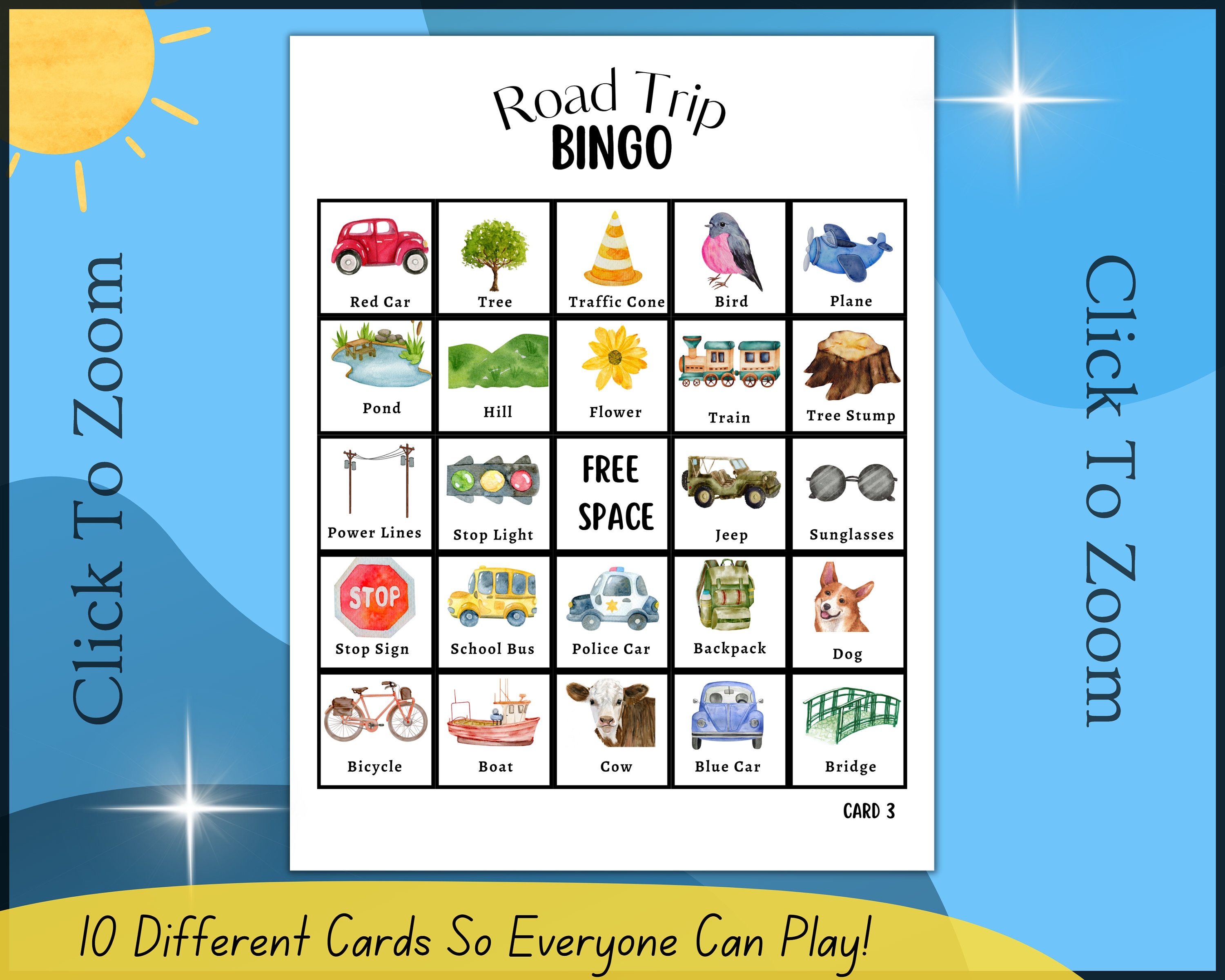 Road Trip Bingo Travel Activity ~ Printable Bingo Cards Car Games ...