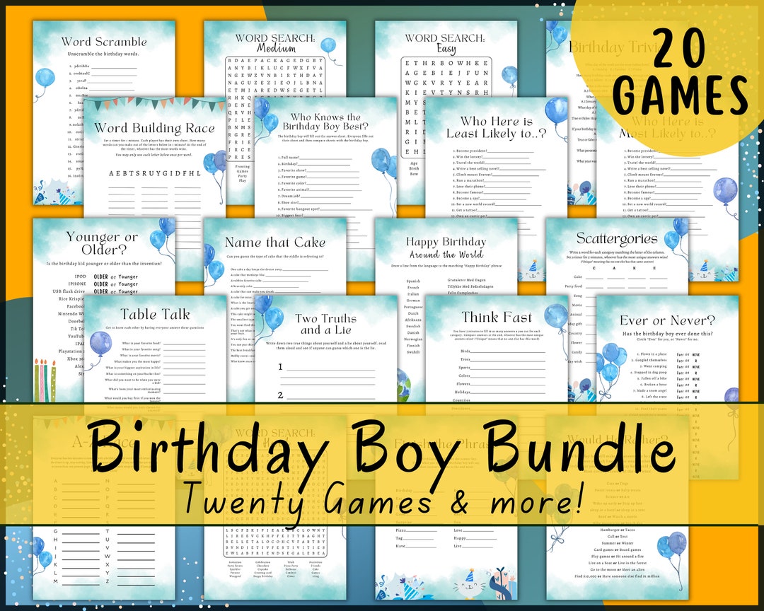 Birthday Boy Games for Him. Downloadable Games Birthday Bundle - Etsy