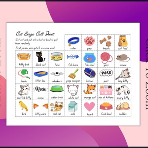 Cat Bingo Game for a Kitten Theme Party, Girls Birthday Game, Bingo ...