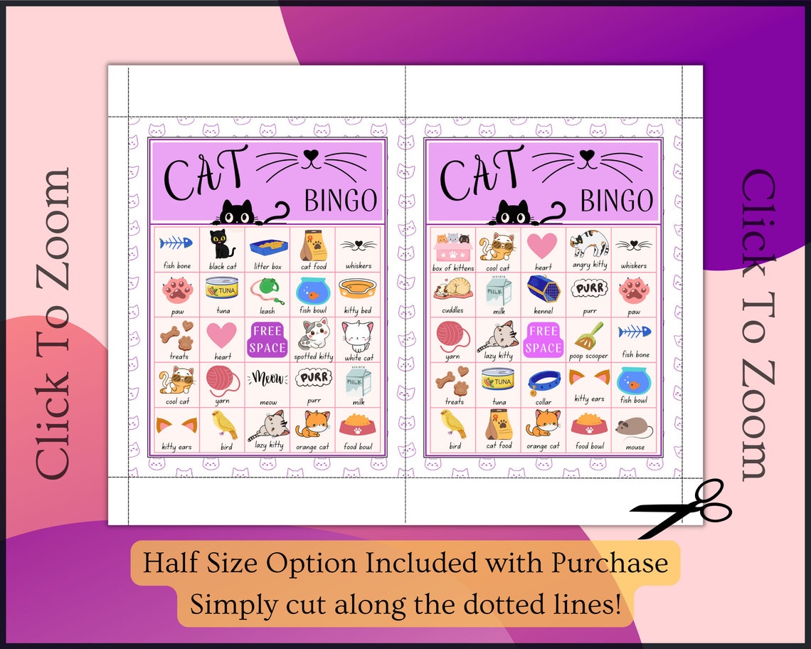 Cat Bingo Game for a Kitten Theme Party, Girls Birthday Game, Bingo ...
