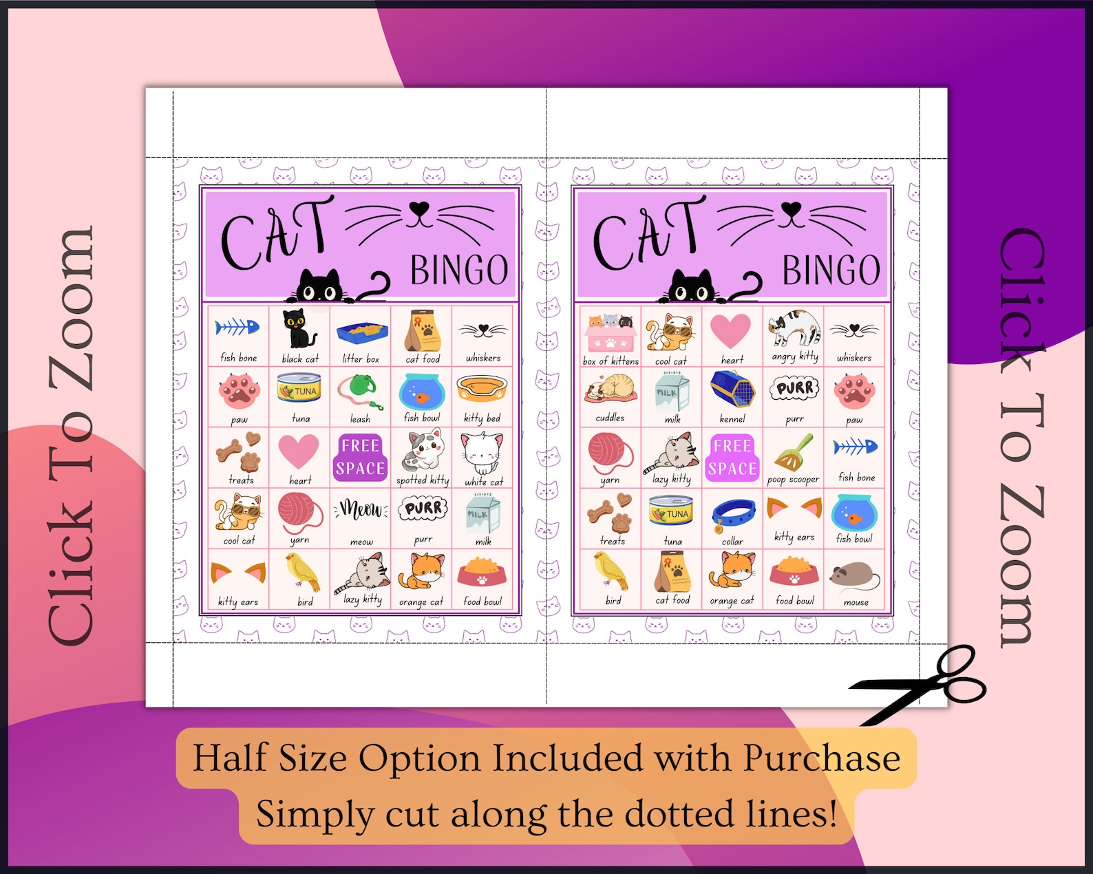 Cat Bingo Game for a Kitten Theme Party, Girls Birthday Game, Bingo ...