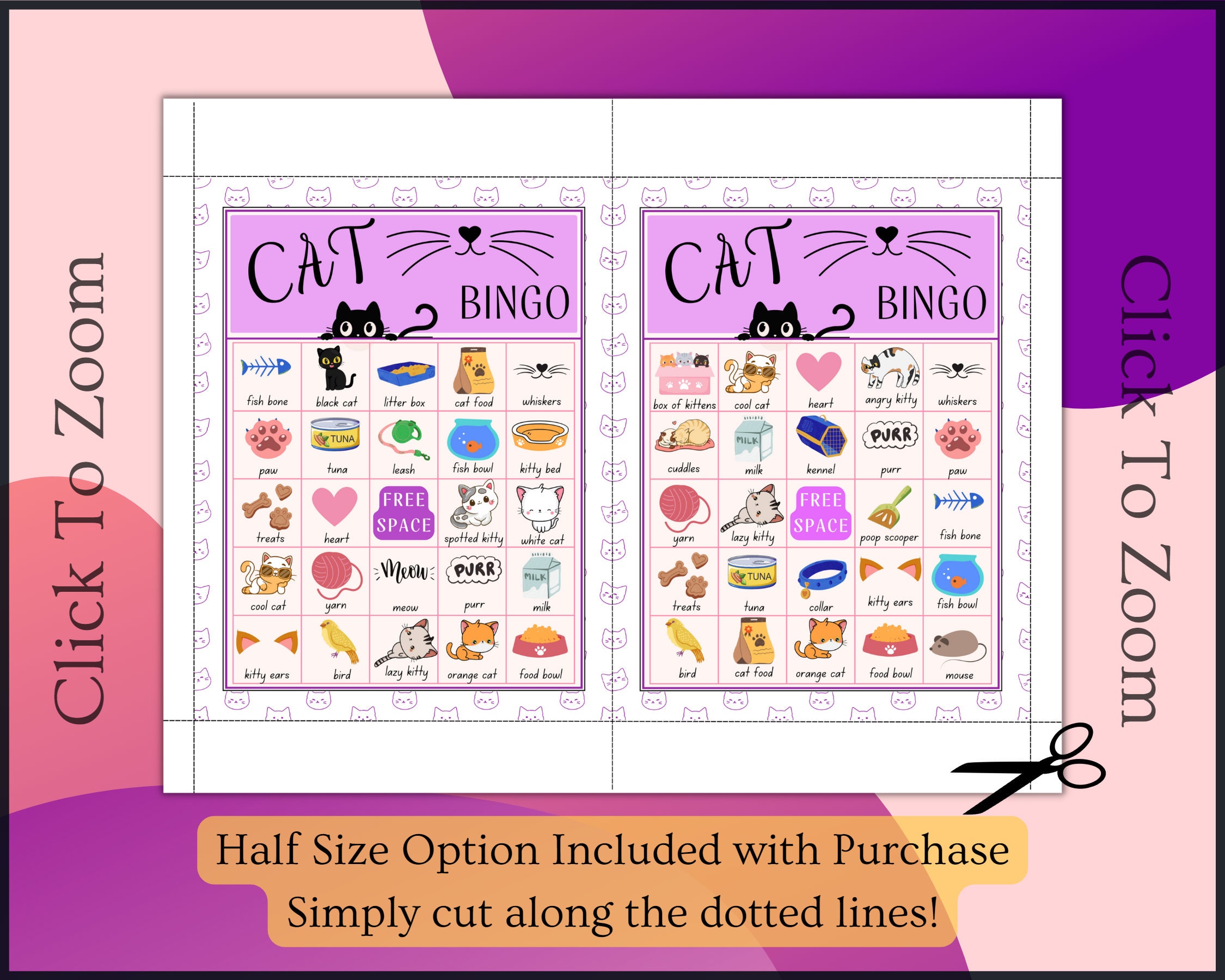 Cat Bingo Game for a Kitten Theme Party, Girls Birthday Game, Bingo ...
