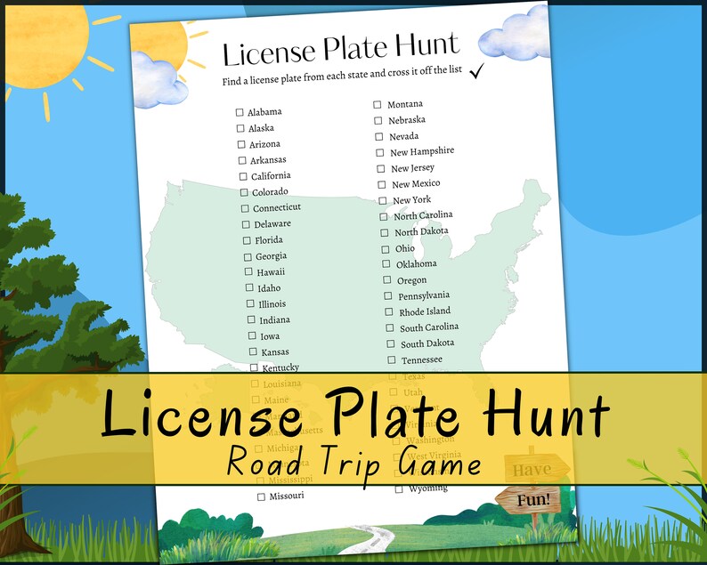 Road Trip License Plate Game- Kids Activity- Digital Download ...