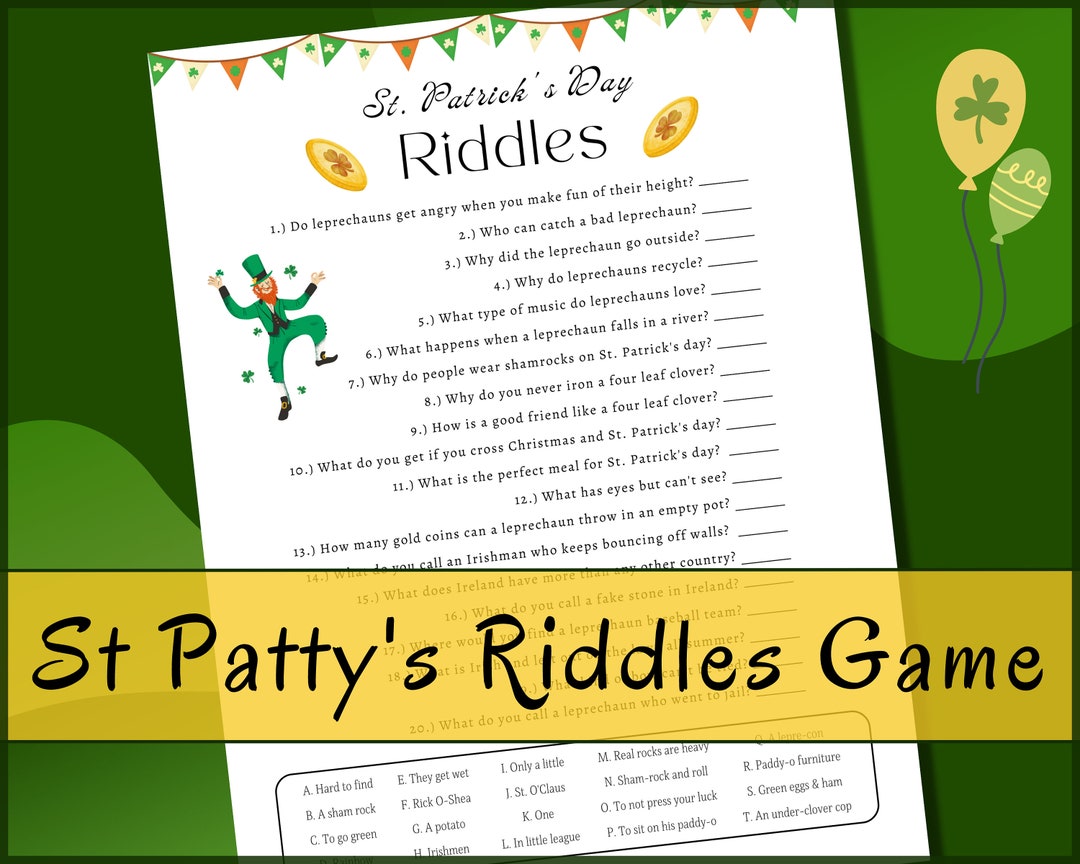 St Patrick's Day Riddle Game for Kids | Printable St Paddy's Day Party ...