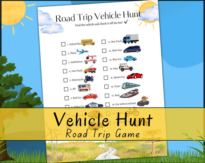 Road Trip Scavenger Hunt Printable for Kids Car Ride Scavenger Hunt ...