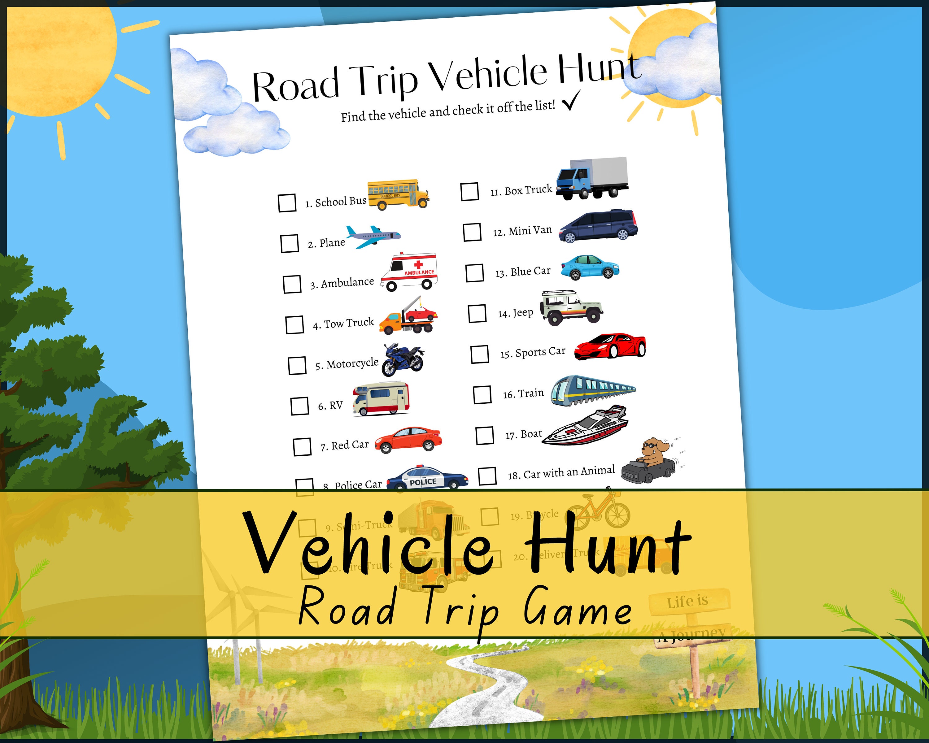 Spot the Car Road Trip Game, Road Trip Scavenger Hunt Printable for ...