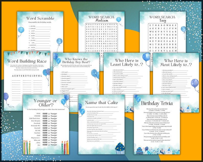Birthday Boy Games for Him. Downloadable Games Birthday Bundle - Etsy