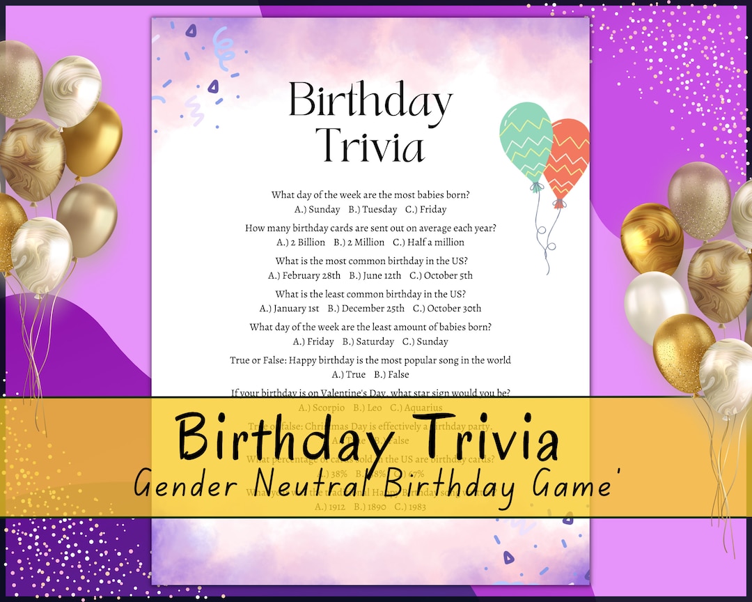Birthday Trivia, Birthday Quiz Game - Etsy