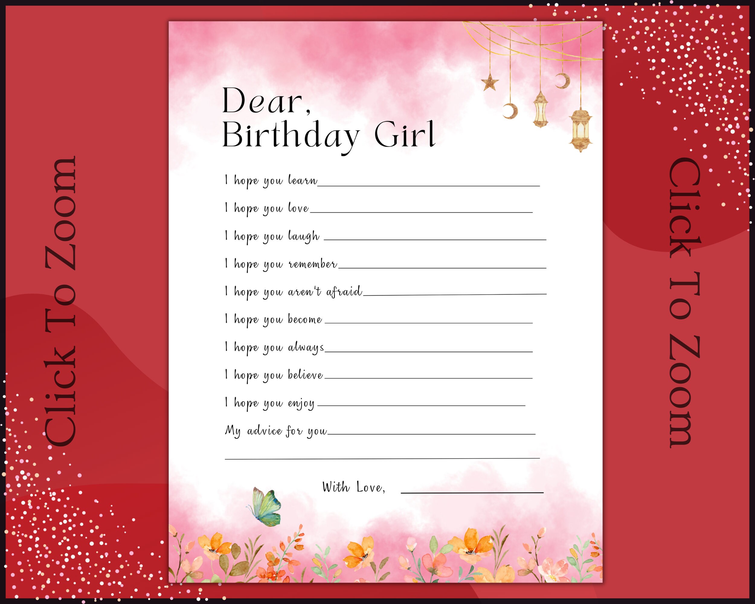Birthday Wishes for Her, Birthday Letter Card Printable, Birthday Party ...
