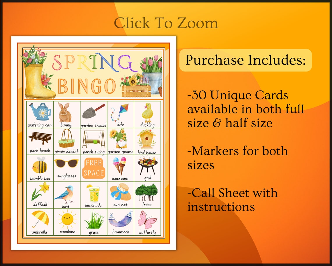 Spring Bingo Game Printable, 30 Spring Bingo Cards, Springtime ...