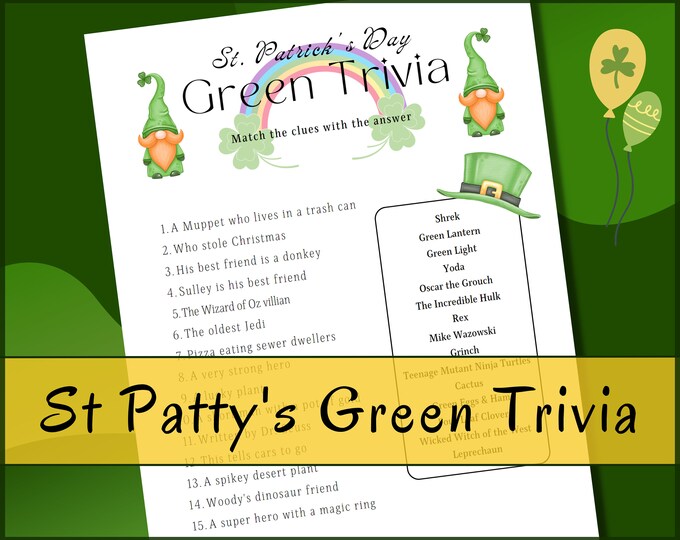 St Patrick's Day Trivia Game~ Fun Trivia Game for Kids and Adults ...