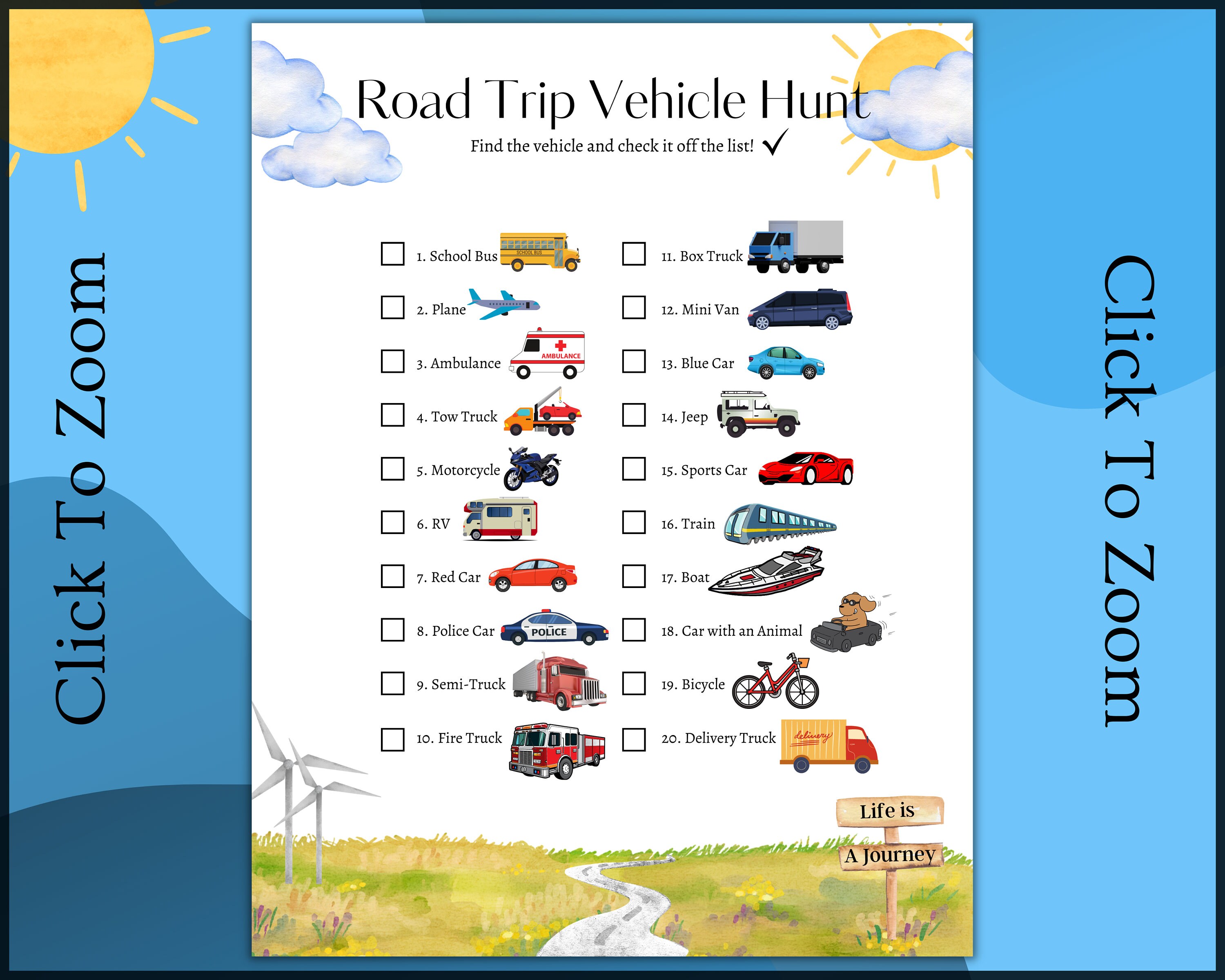 Spot the Car Road Trip Game, Road Trip Scavenger Hunt Printable for ...