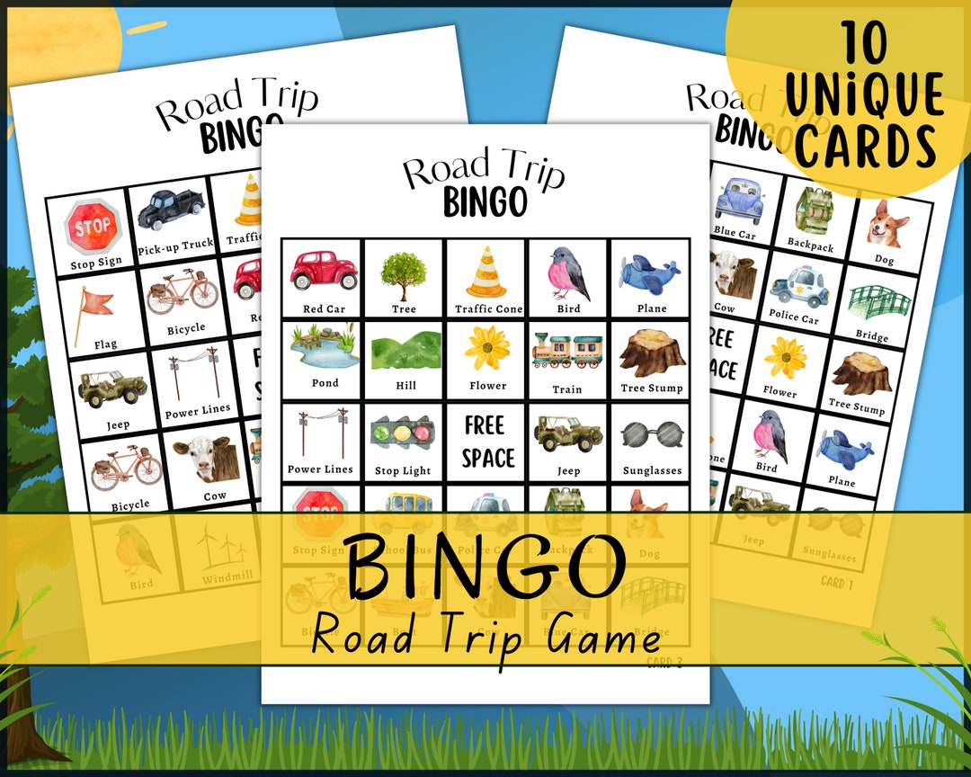 Road Trip Bingo Travel Activity ~ Printable Bingo Cards Car Games ...