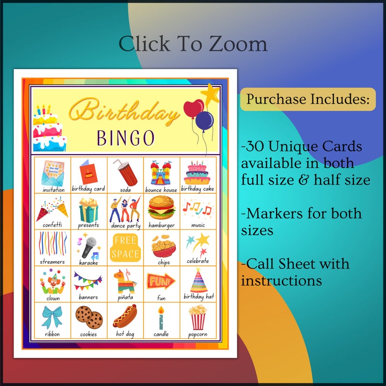 Printable Birthday Bingo for Birthday Party, Printable Bingo School ...