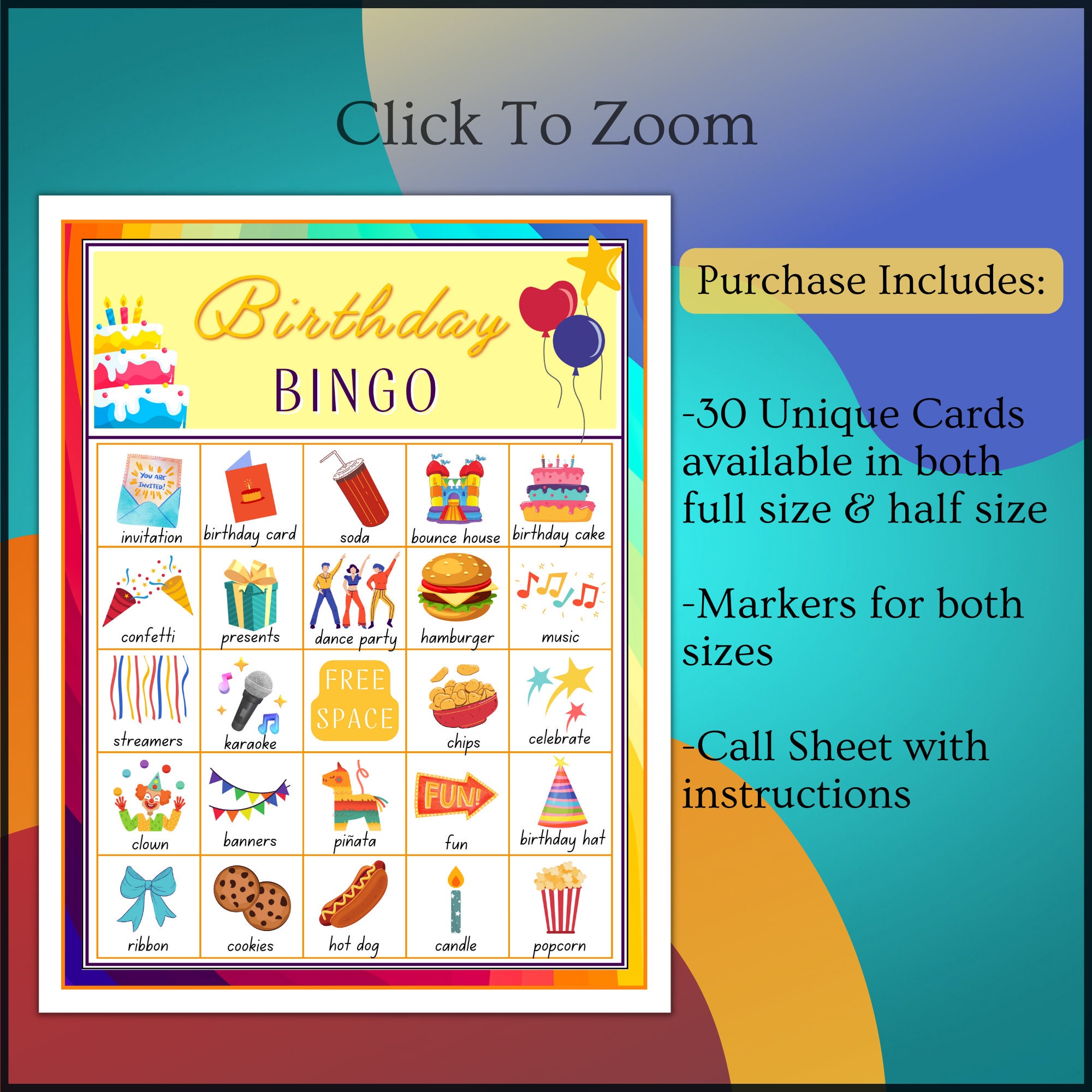 Printable Birthday Bingo for Birthday Party, Printable Bingo School ...