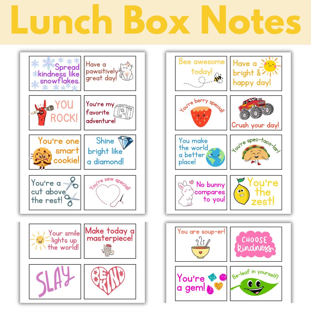 Lunch Box Notes for Kids, Printable Lunchbox Notes, Kids Positive ...