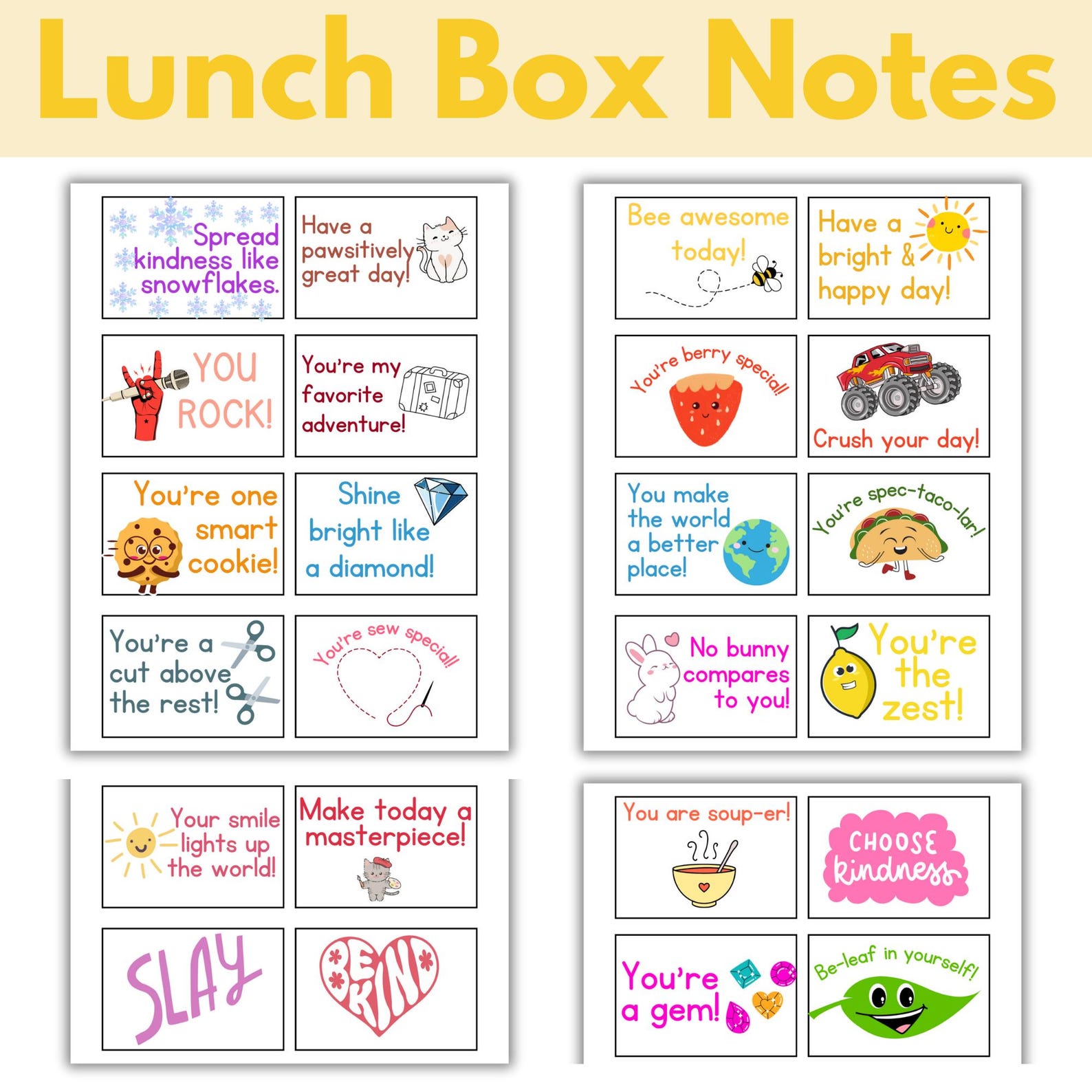 Lunch Box Notes for Kids, Printable Lunchbox Notes, Kids Positive ...