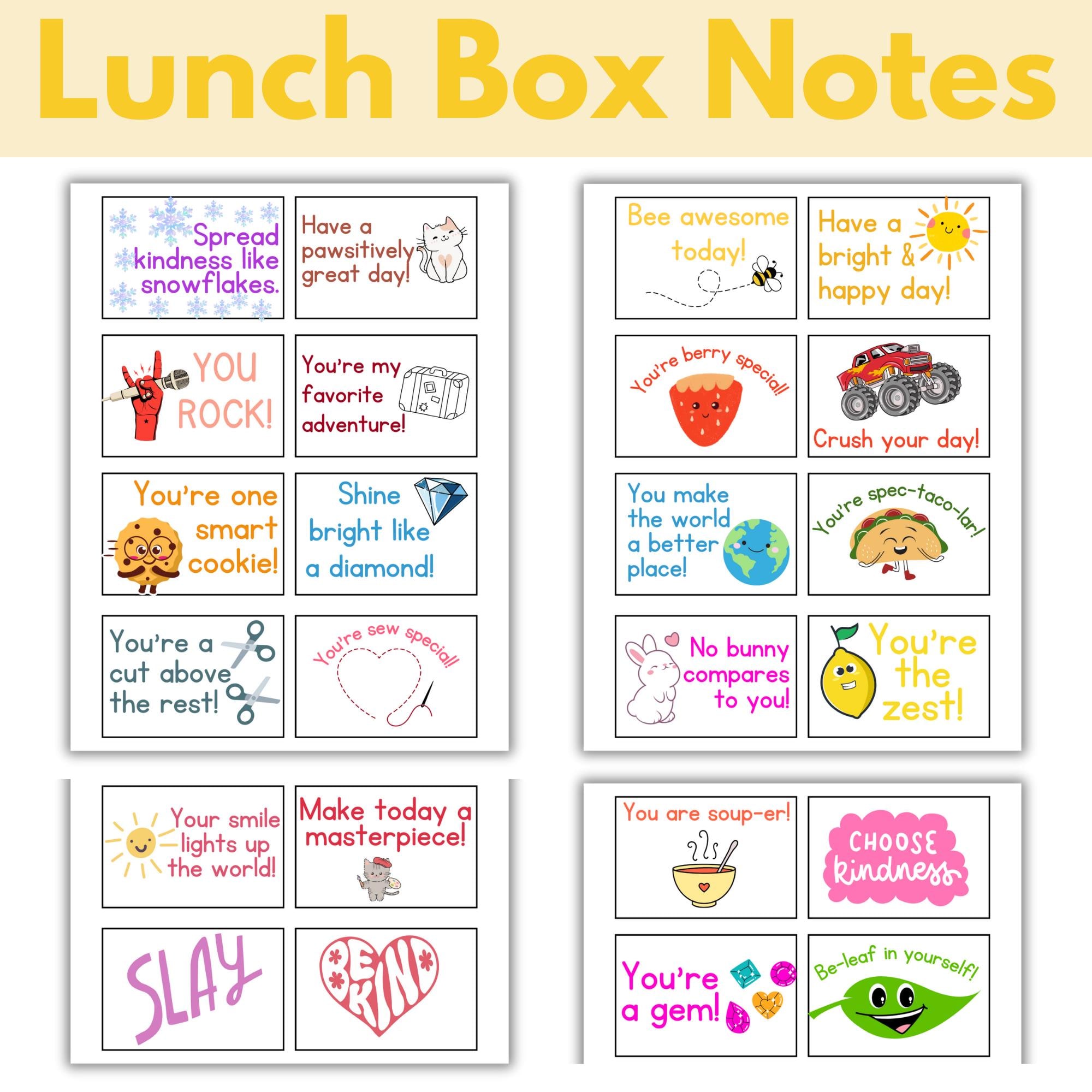 Lunch Box Notes for Kids, Printable Lunchbox Notes, Kids Positive ...