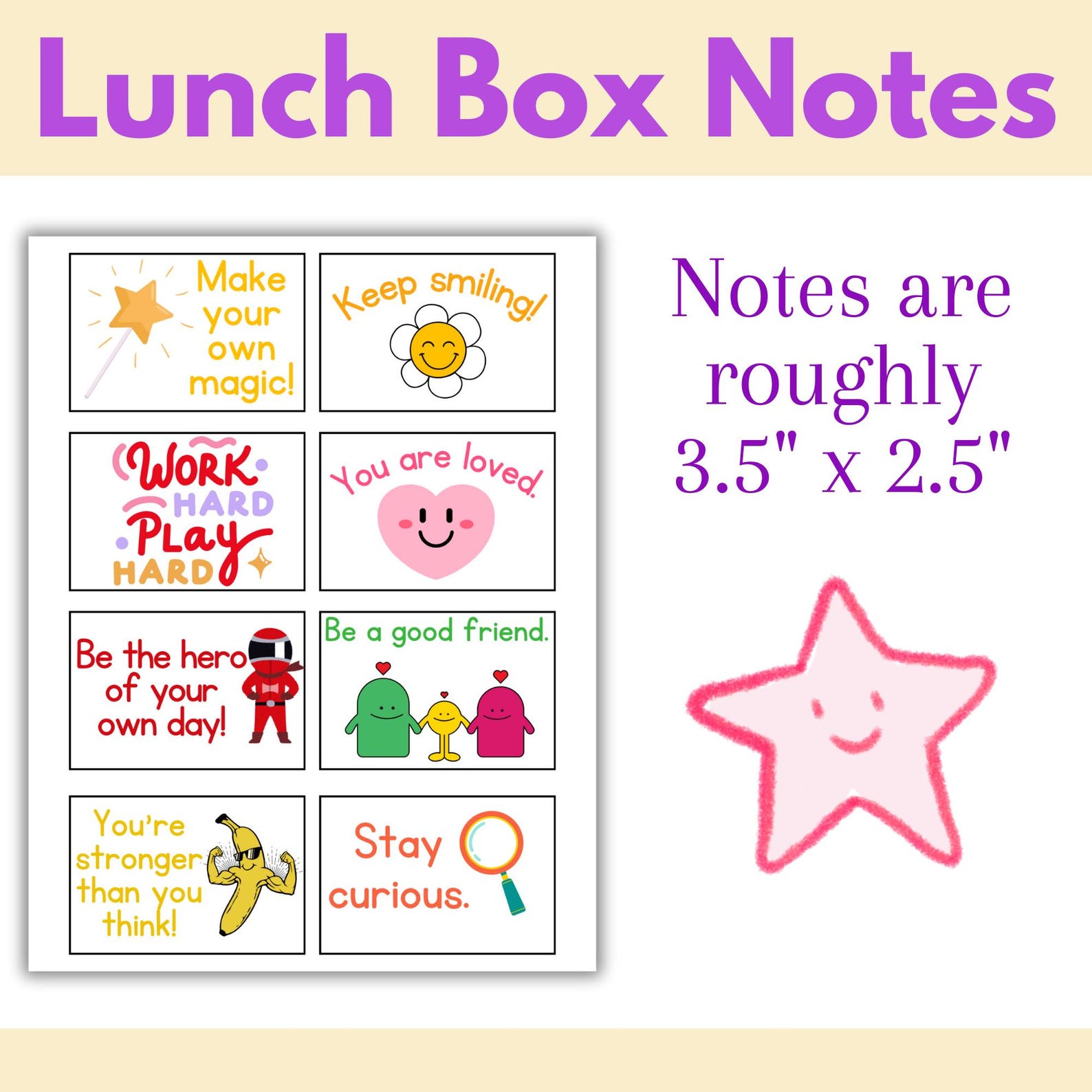 Lunch Box Notes for Kids, Printable Lunchbox Notes, Kids Positive ...