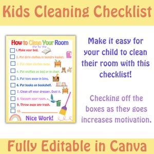 Kids Cleaning Checklist With Pictures, Printable Room Cleaning List ...