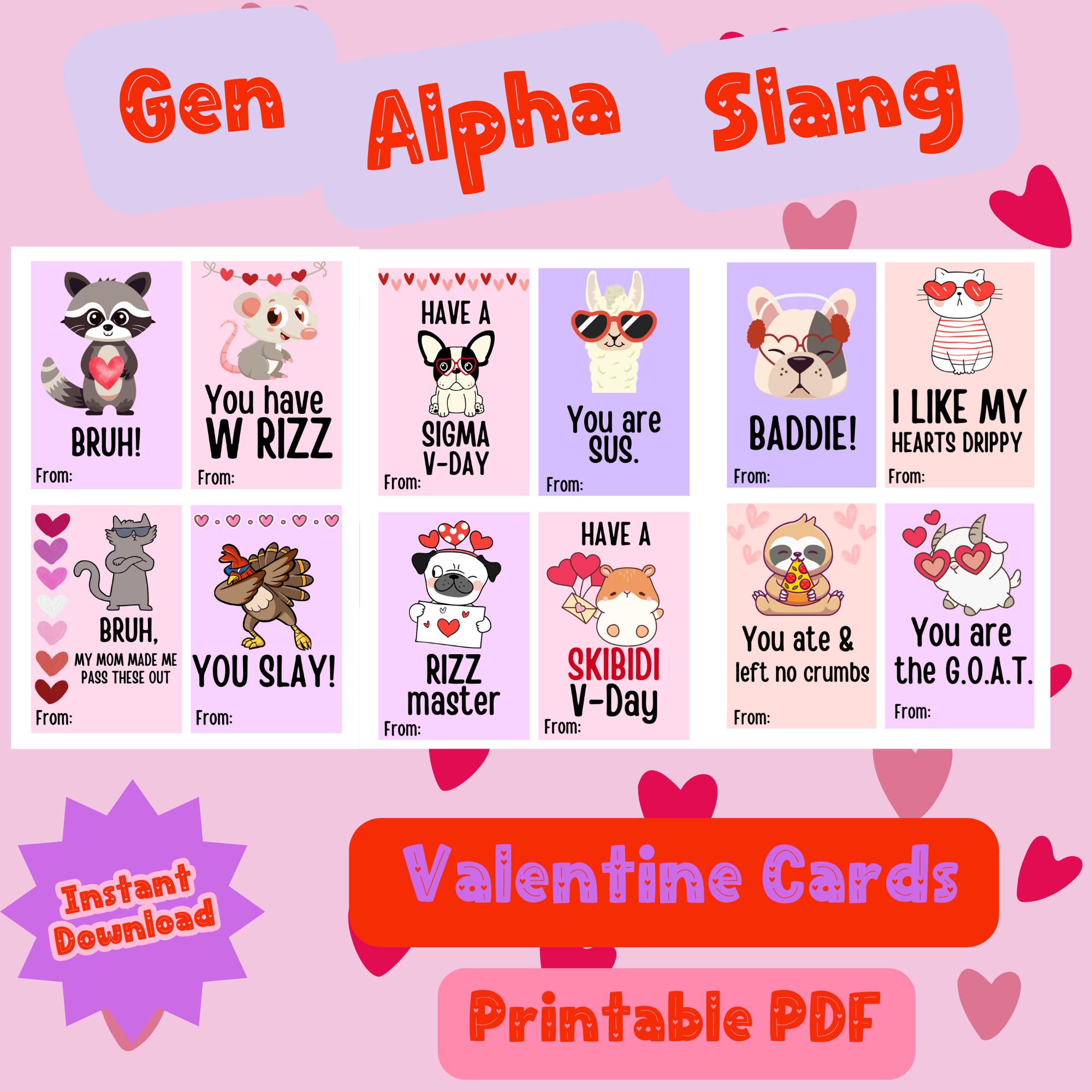 Kids Slang Valentines Gen Alpha Valentines Valentine Cards Funny ...