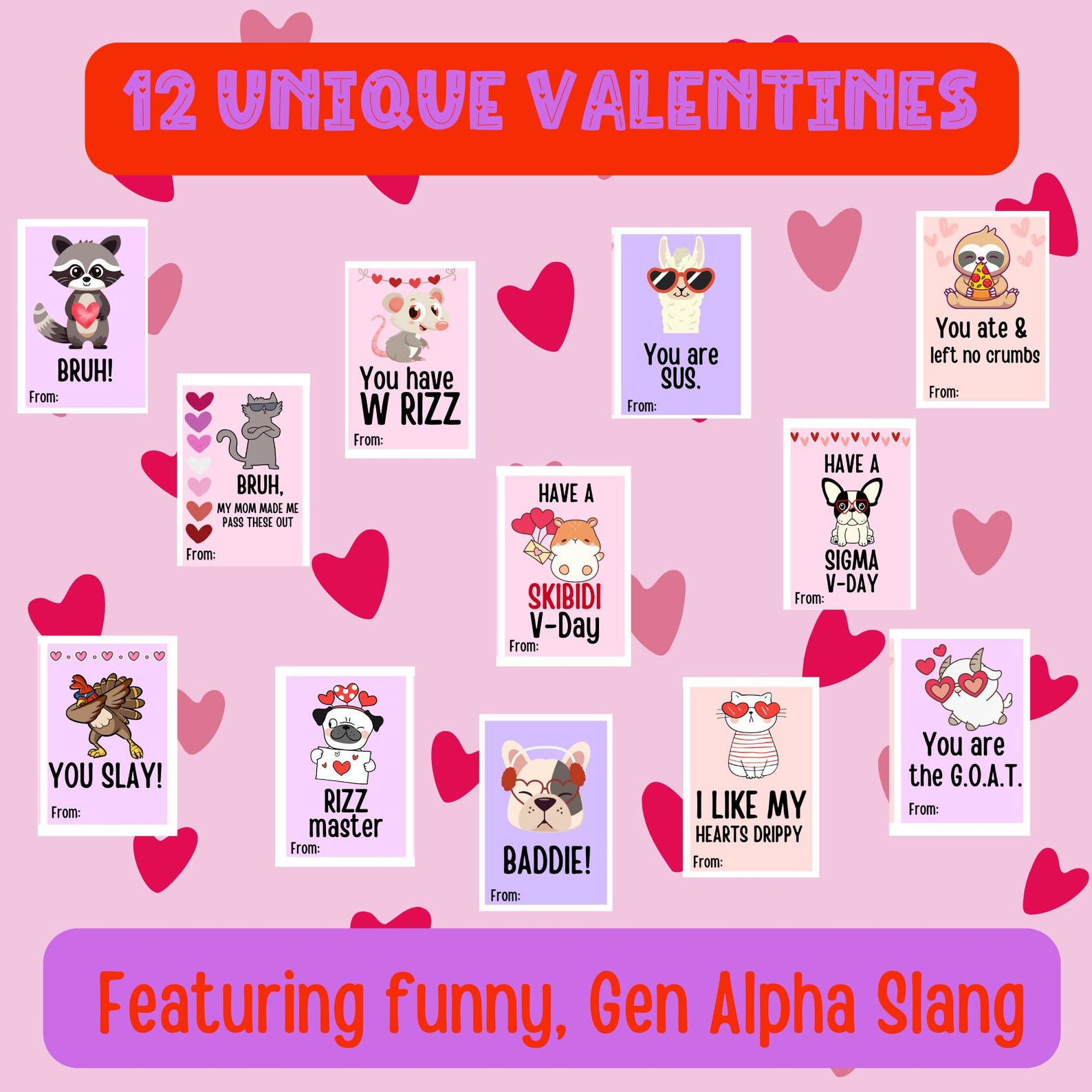 Kids Slang Valentines Gen Alpha Valentines Valentine Cards Funny ...