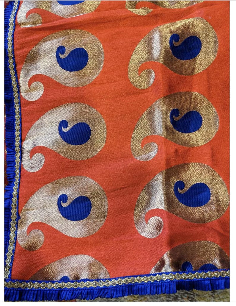 Indian Brocade/silk Altar Cloth With Border, Embroidery, Mats, Ethnic ...