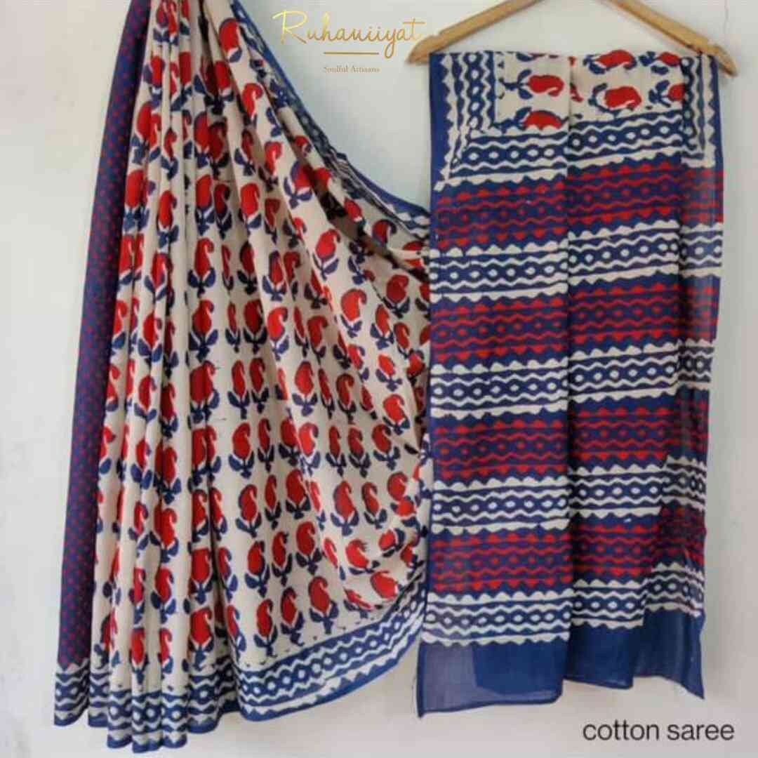 Kairi Block Print Sarees Indian Cotton From Ruhaniiyat, Himachal ...