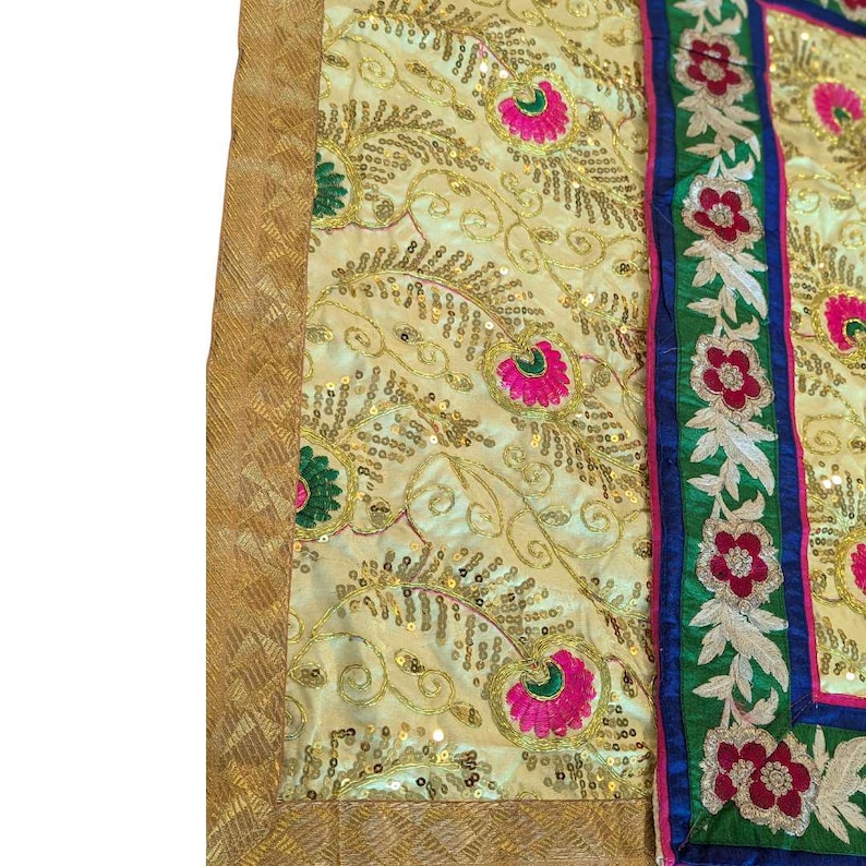 Embroidered Tussar Silk Altar Cloth: Indian Pooja Mandir Mat - Etsy