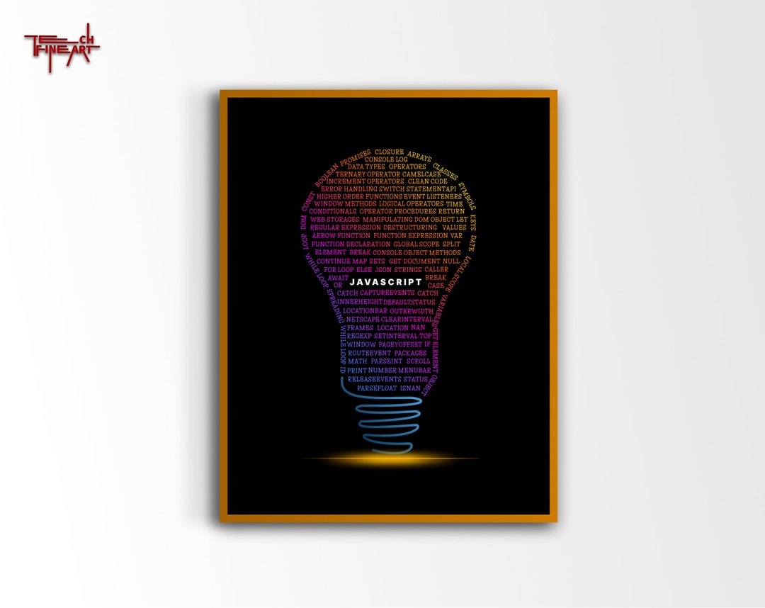 Javascript Bulb Poster, Minimalist Art, Programming Poster, Coding ...