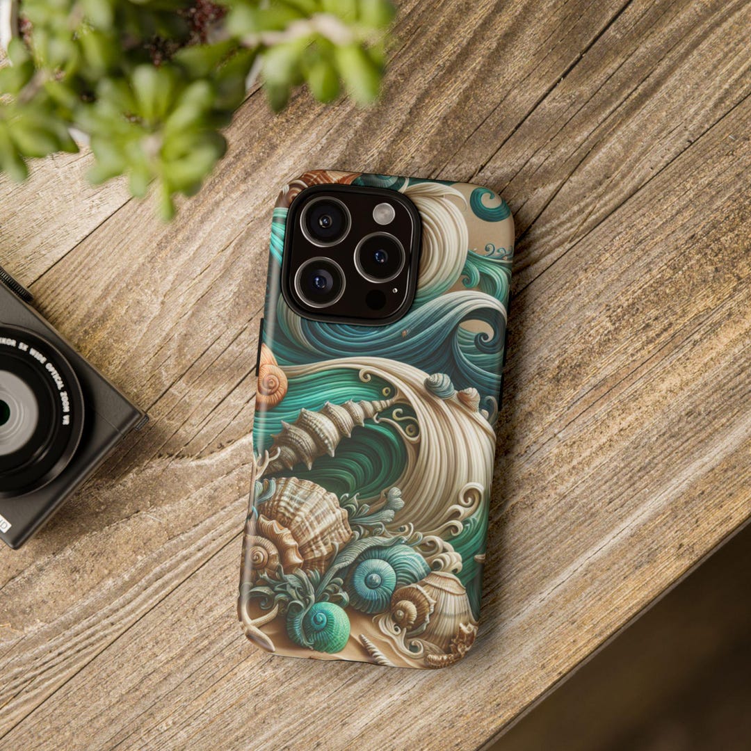 Ocean Wave Phone Case, Sea Shells Design, Beach Lovers Gift, Custom ...