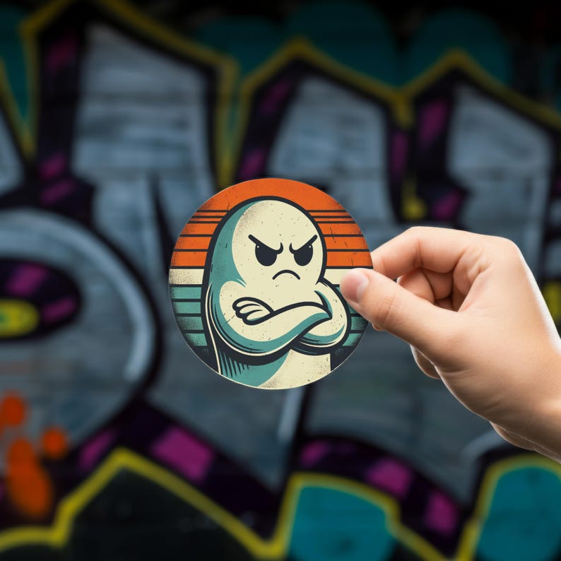 Grumpy Retro Ghost Vinyl Sticker | Funny Halloween Decal | Laptop ...