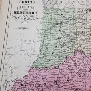 Ohio Indiana Kentucky Tennessee Original Map From 1866 - Etsy