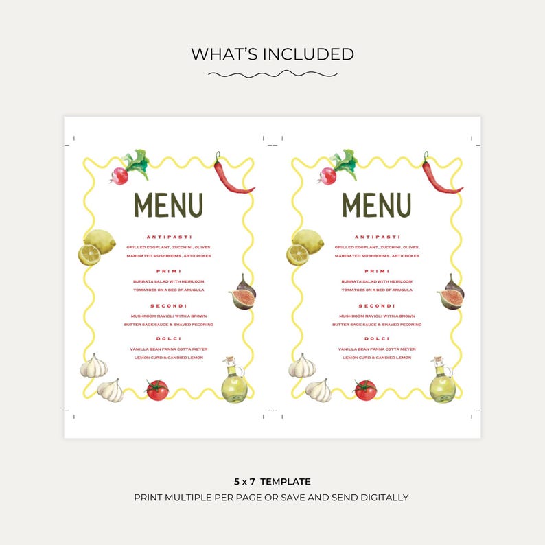Italian Amalfi Theme Menu Template 5 X 7 In - Etsy Canada