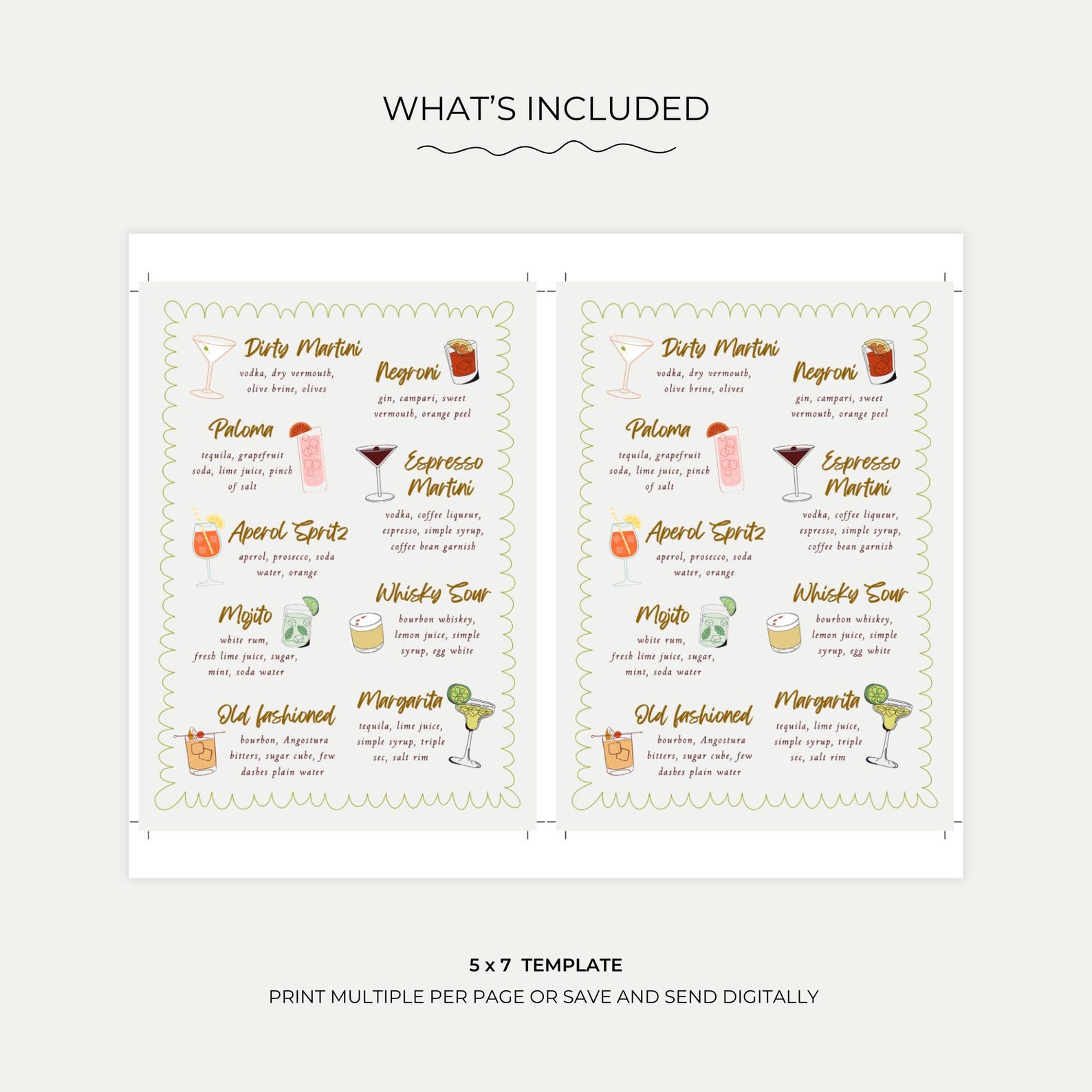 Classic Bar Menu Template, Cocktail Menu, Printable Drinks Menu ...