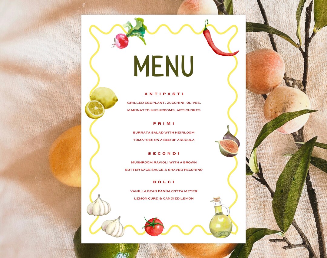 Italian Amalfi Theme Menu Template 5 X 7 In - Etsy UK